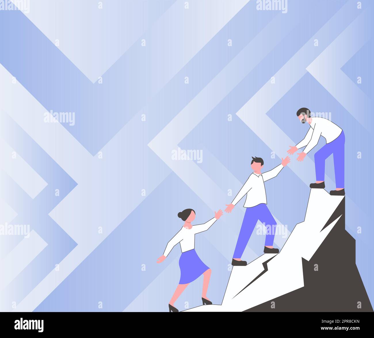 Thee Colleagues Climbing Upwards Mountain Reaching Success Presenting ...