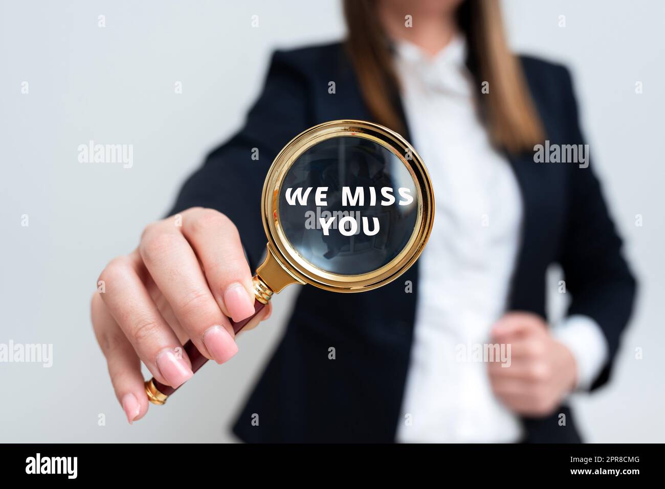 Text sign showing We Miss You. Business approach Feeling sad because ...