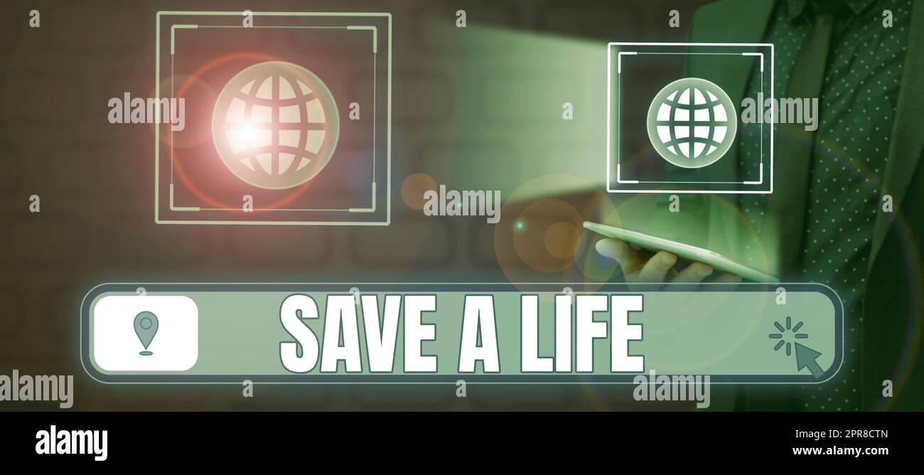 Conceptual caption Save A Life. Business concept Help assistance saving ...