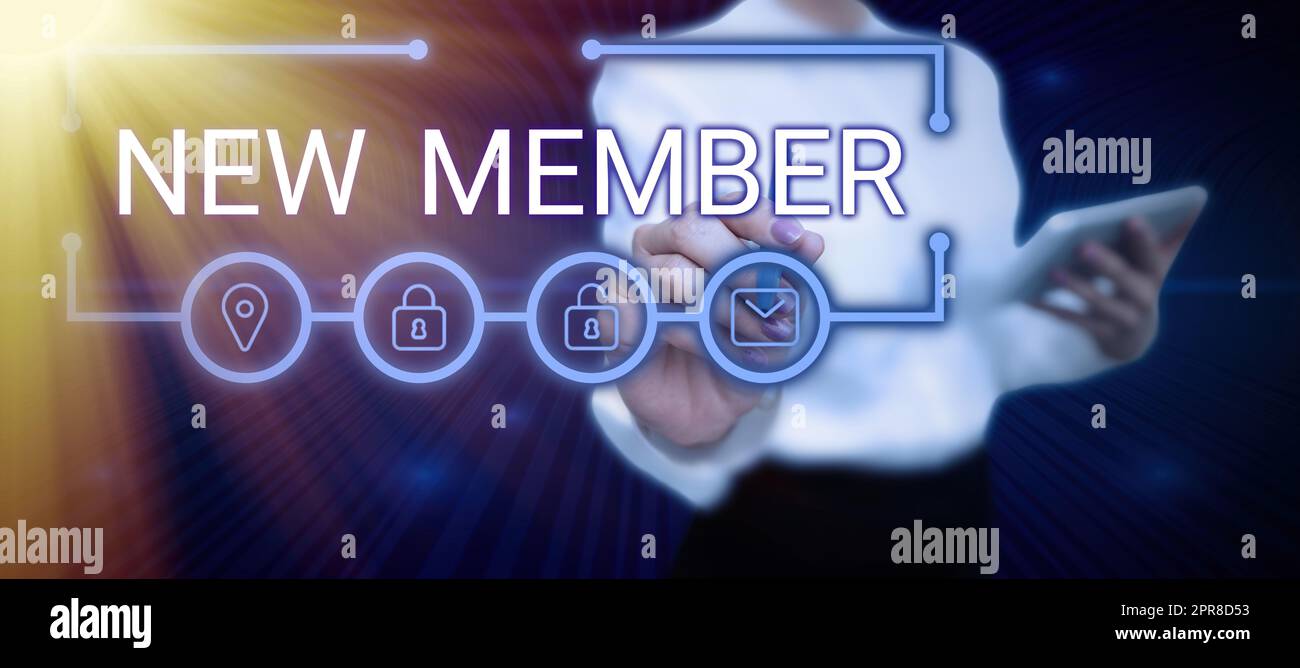 Hand writing sign New Member. Business concept recruiting employee to ...