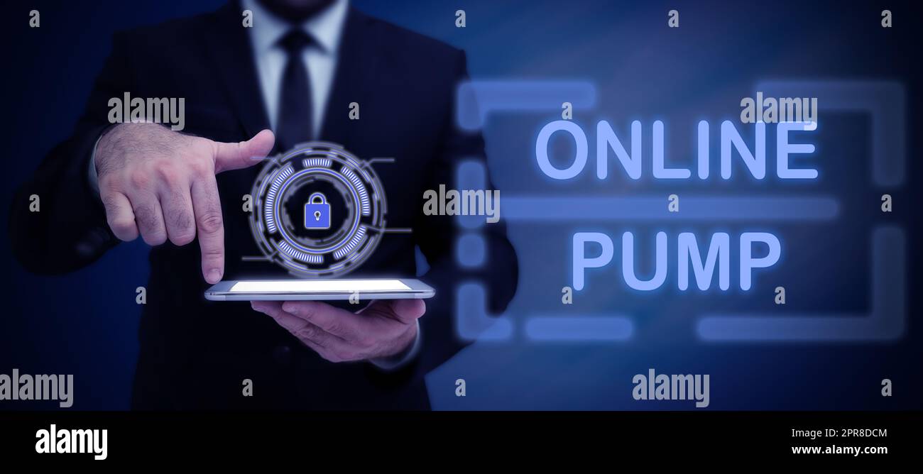 Text caption presenting Online Pump. Word for device which moves liquid ...