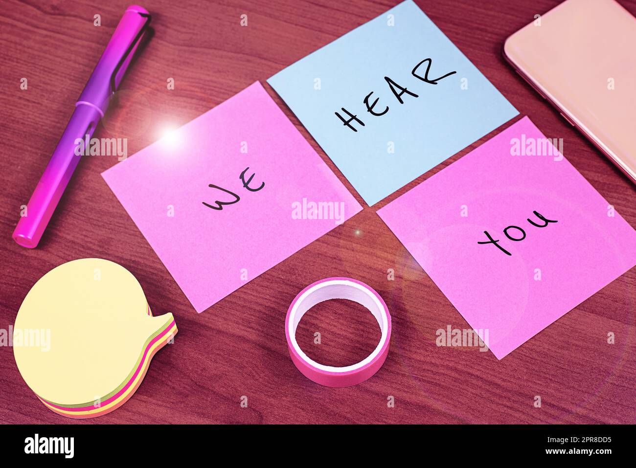 Writing displaying text We Hear You. Word for Listening intently ...