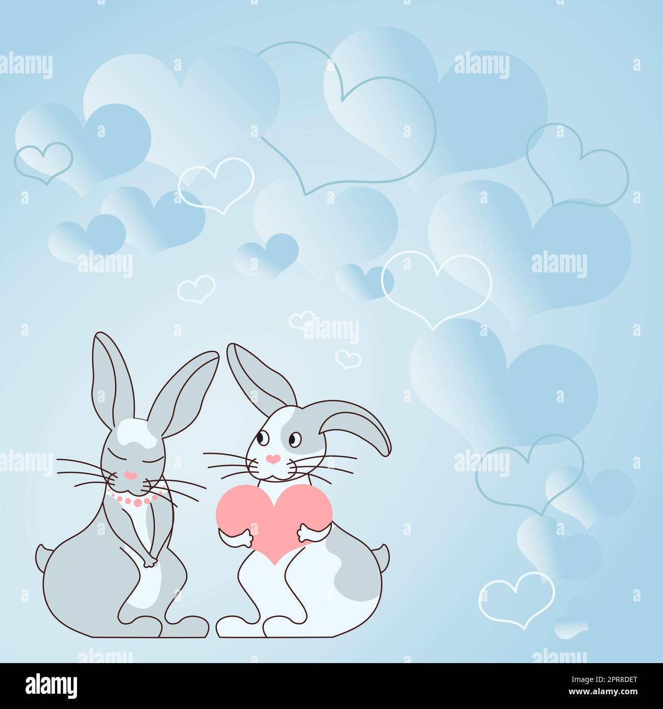 Two rabbits with heart shaped gifts with heartful background ...