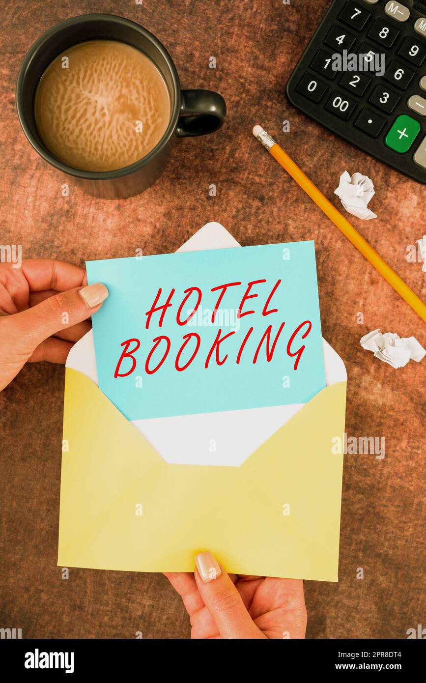Text sign showing Hotel Booking. Business approach Online Reservations ...