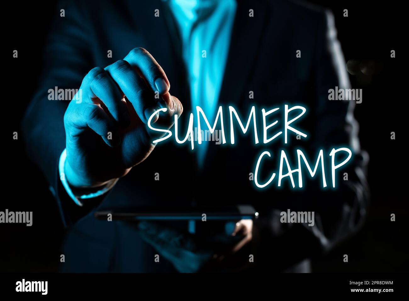 Text caption presenting Summer Camp. Concept meaning Supervised program ...