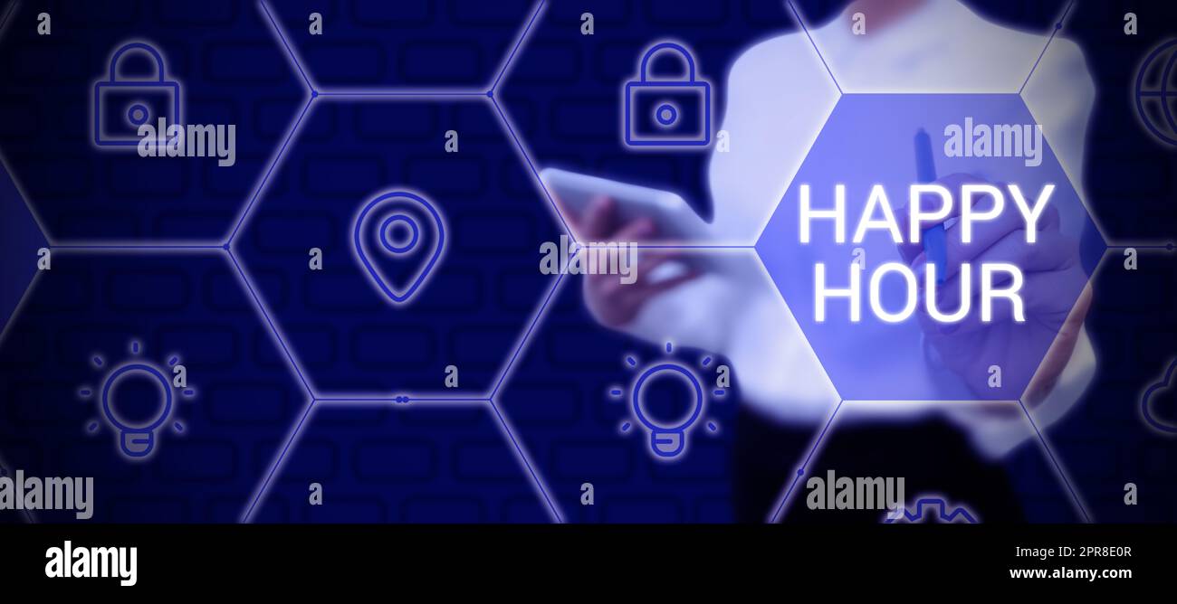Inspiration showing sign Happy Hour. Internet Concept Spending time for ...