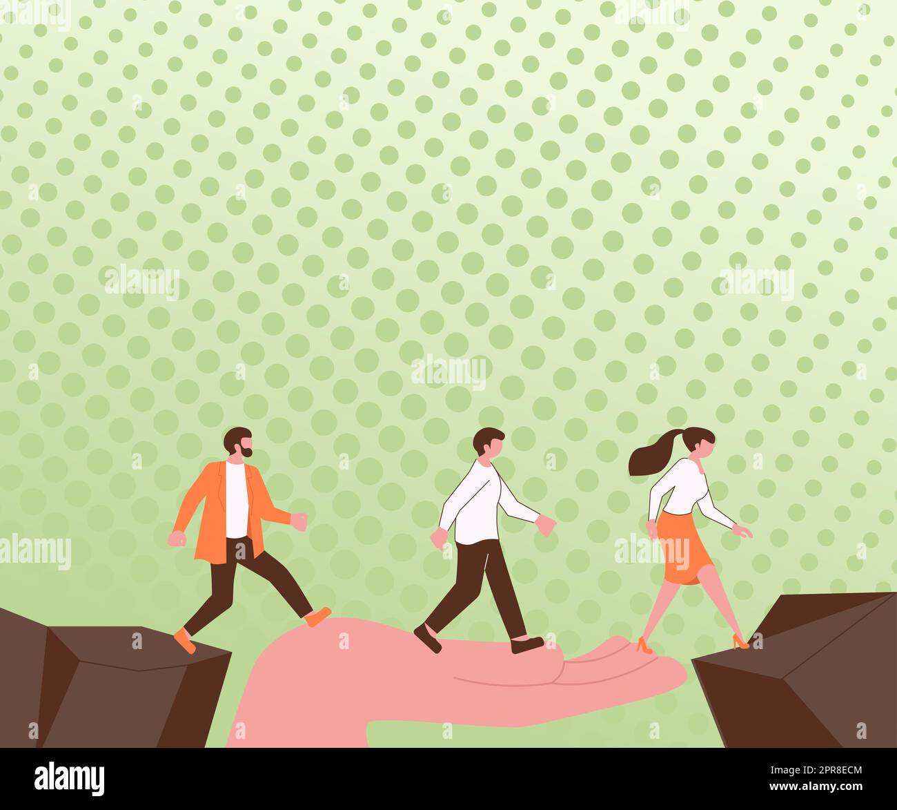 Colleagues Crossing Obstacles On Hand Bridge Presenting Teamwork ...