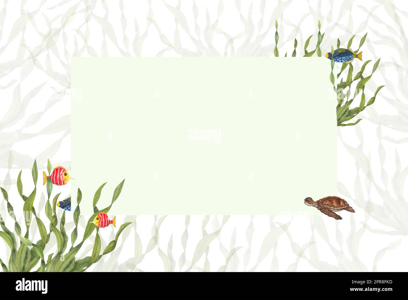 Watercolor frame in marine style isolated on white background. Fish ...