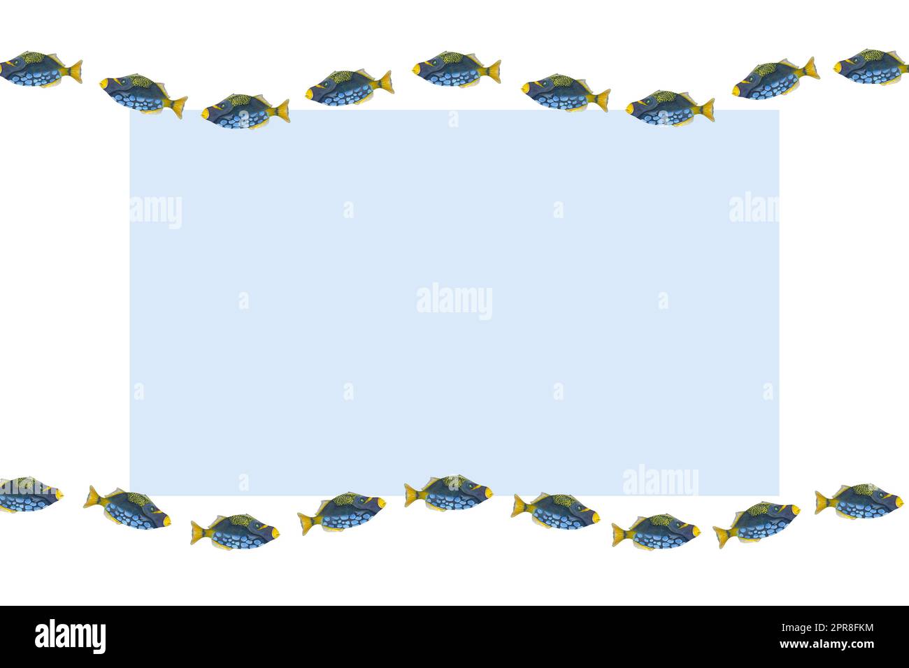 Watercolor horizontal frame with swimming fishes isolated on white ...