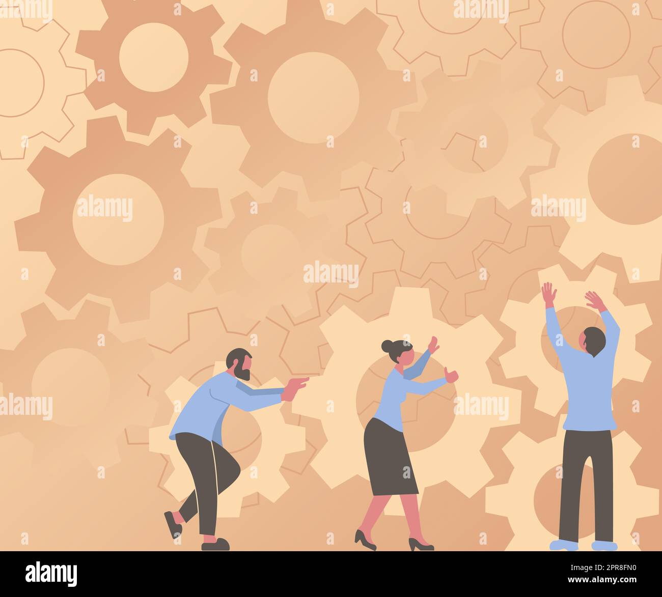 Three Colleagues Carrying Cogwheels Arranging Newest Workflow Achieving ...