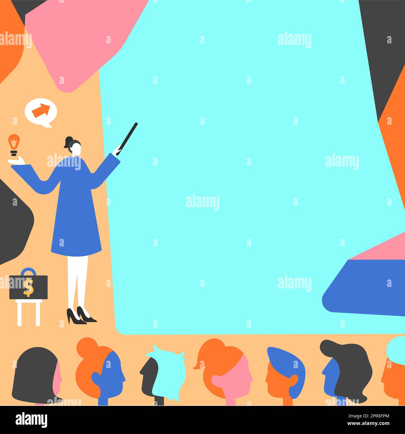 Lady Holding A Presentation Pointing Backdrop Presenting Newest ...