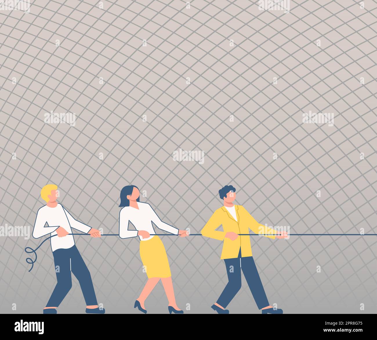 Three Colleagues Pulling Rope Together Presenting Teamwork Success ...