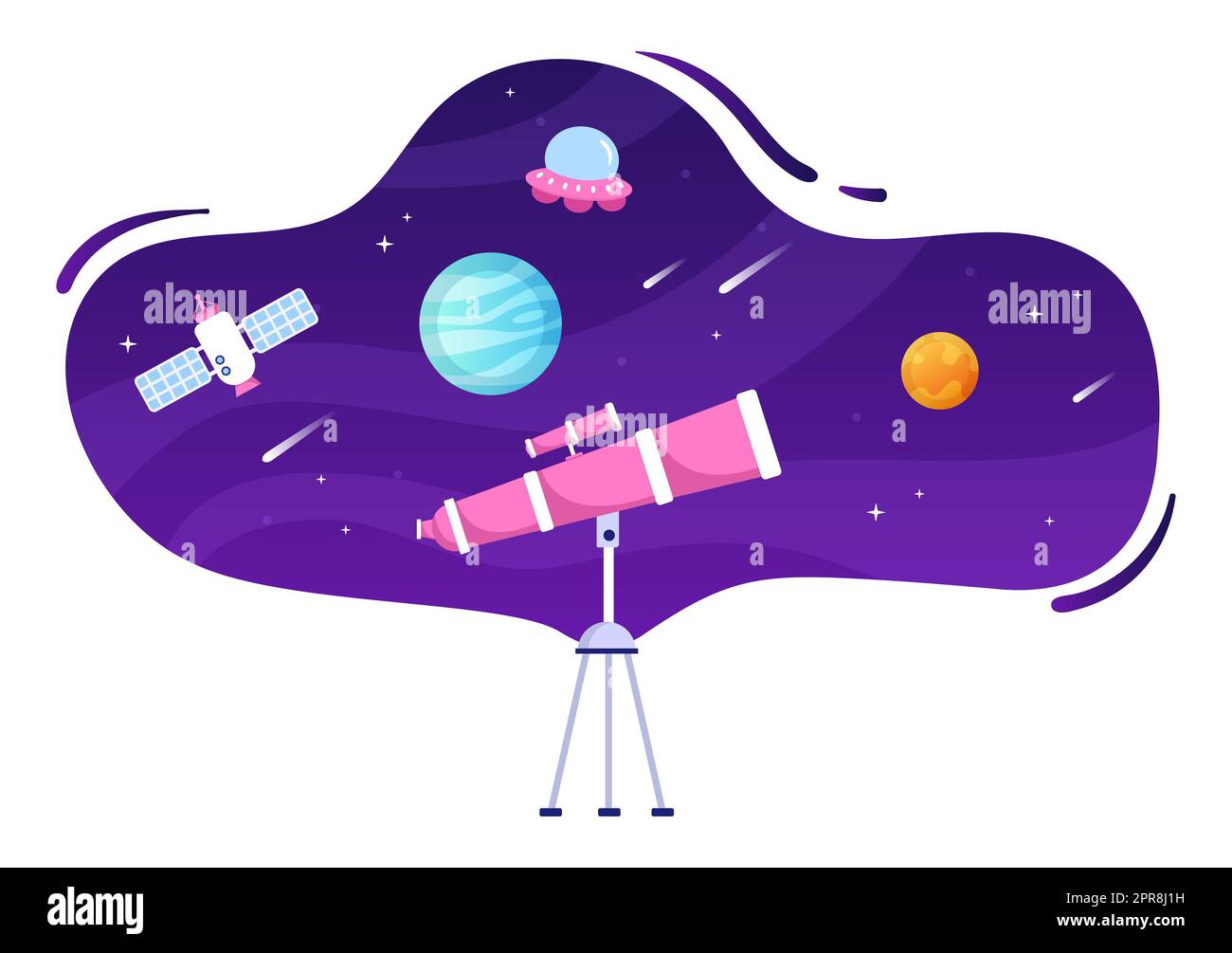 Astronomy Cartoon Illustration with Telescope for Watching Starry Sky ...