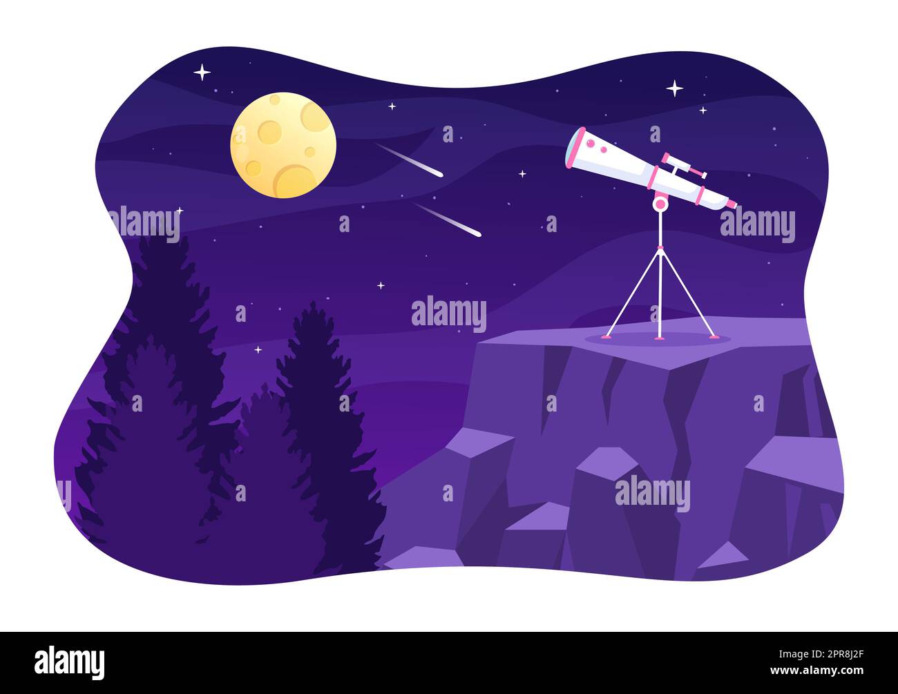 Astronomy Cartoon Illustration with Telescope for Watching Starry Sky ...
