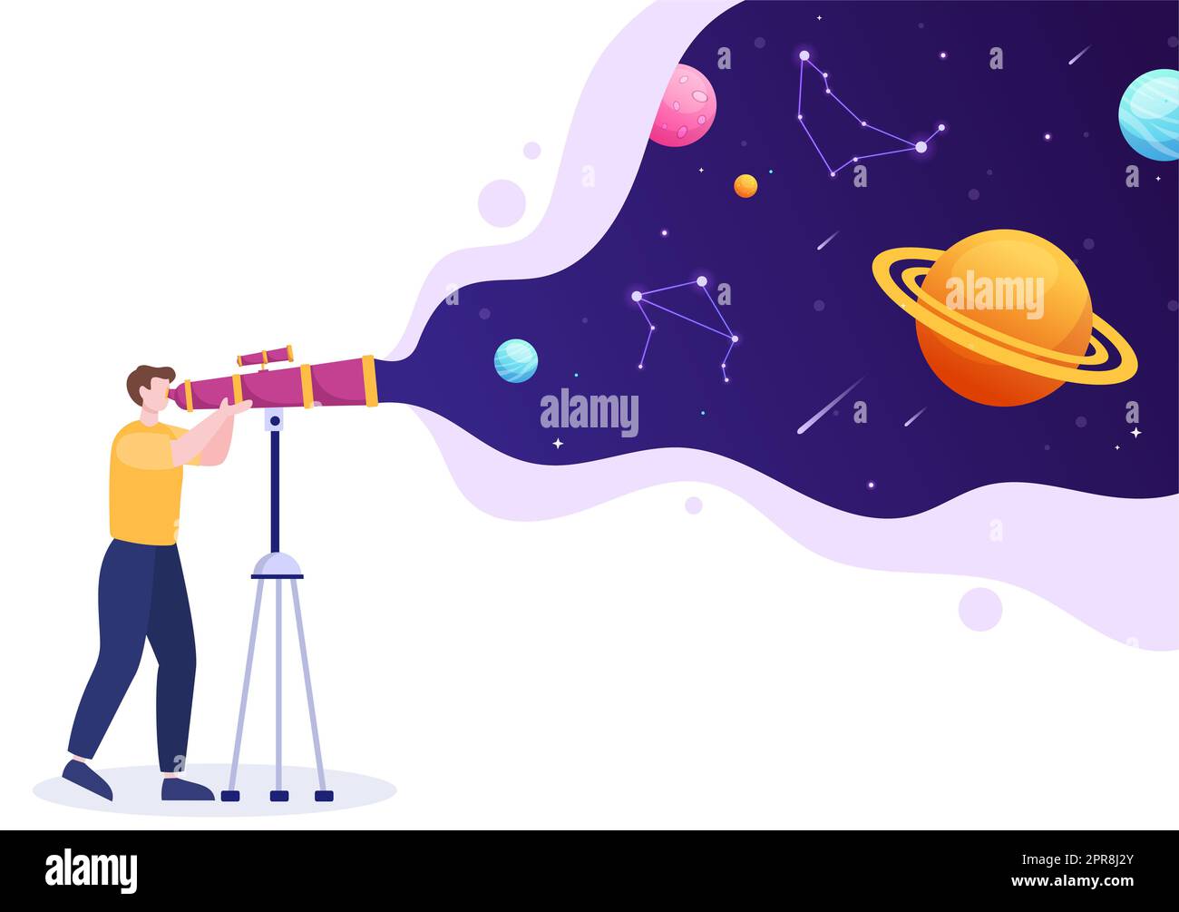 Astronomy Cartoon Illustration with People Watching Night Starry Sky ...