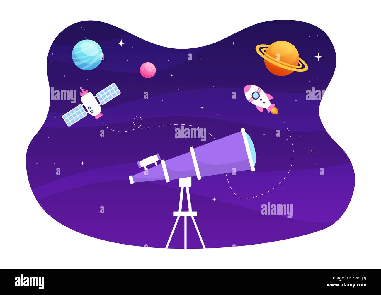 Astronomy Cartoon Illustration with Telescope for Watching Starry Sky ...