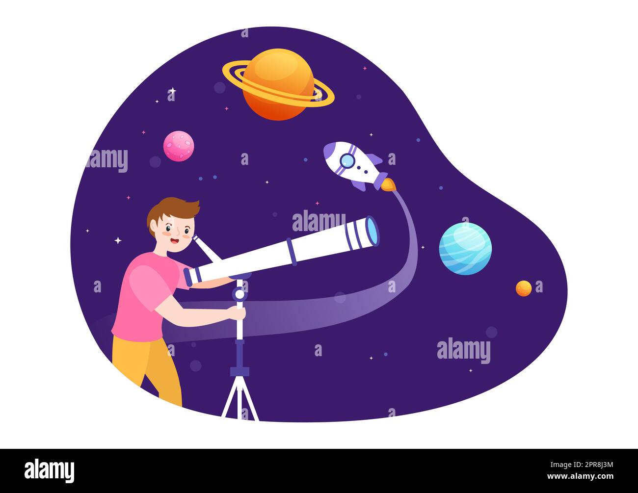 Astronomy cartoon illustration with people watching night starry sky hi ...