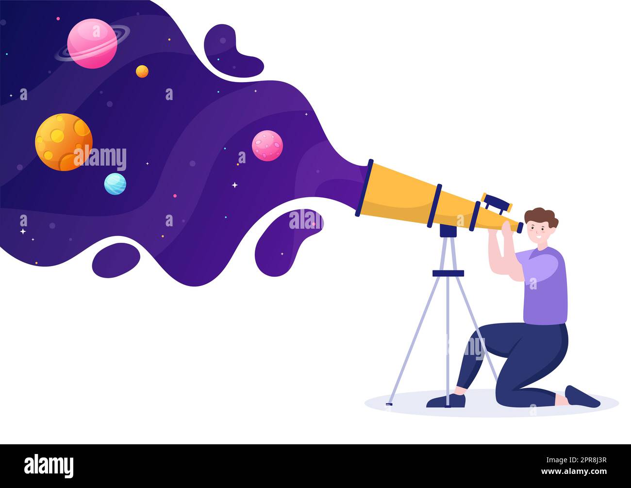 Astronomy Cartoon Illustration with People Watching Night Starry Sky ...