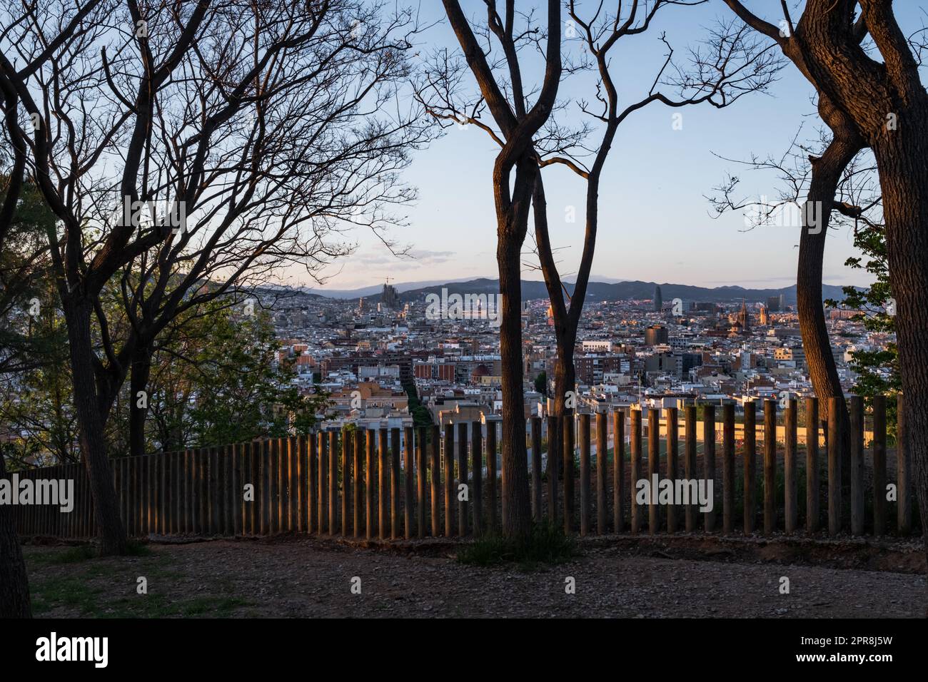 A glimpse of the city of Barcelona (Catalonia, Spain) through the trees ...