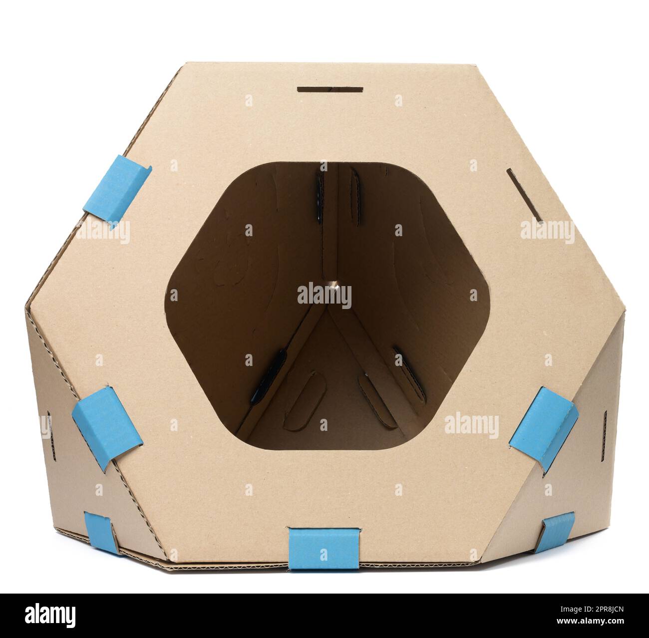 Brown cardboard modular house with a hole for cats and animals Stock ...