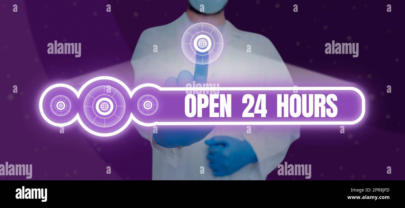 Hand Writing Sign Open 24 Hours Conceptual Photo Working All Day Everyday Business Store Always