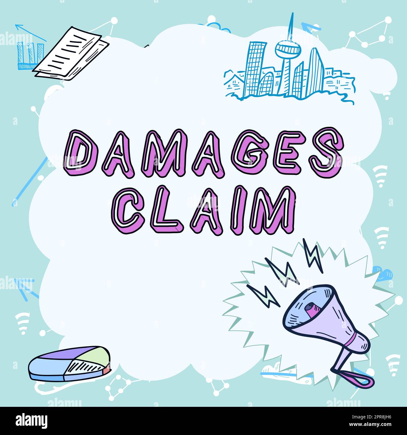 Hand writing sign Damages Claim, Word Written on Demand Compensation ...