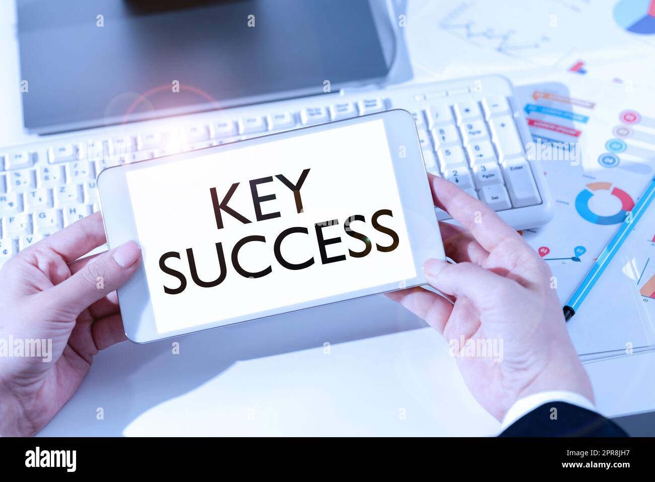 Text caption presenting Key Success. Word Written on generally three to ...