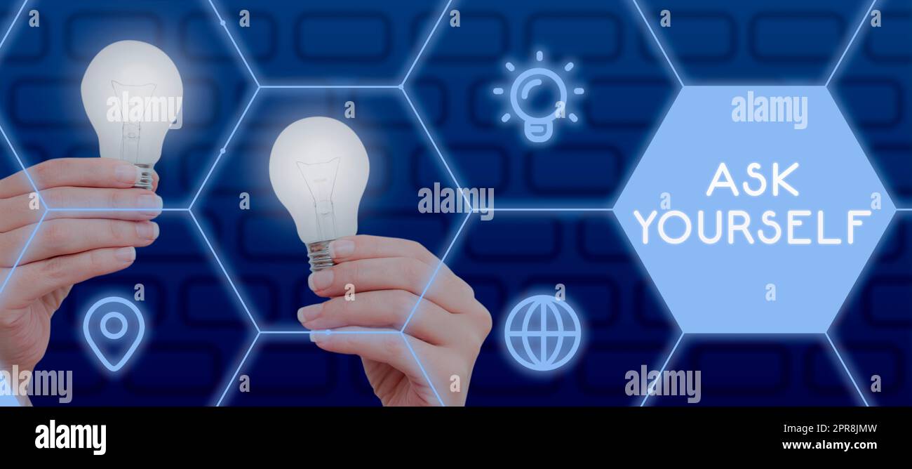 Hand writing sign Ask Yourself. Concept meaning Thinking the future ...