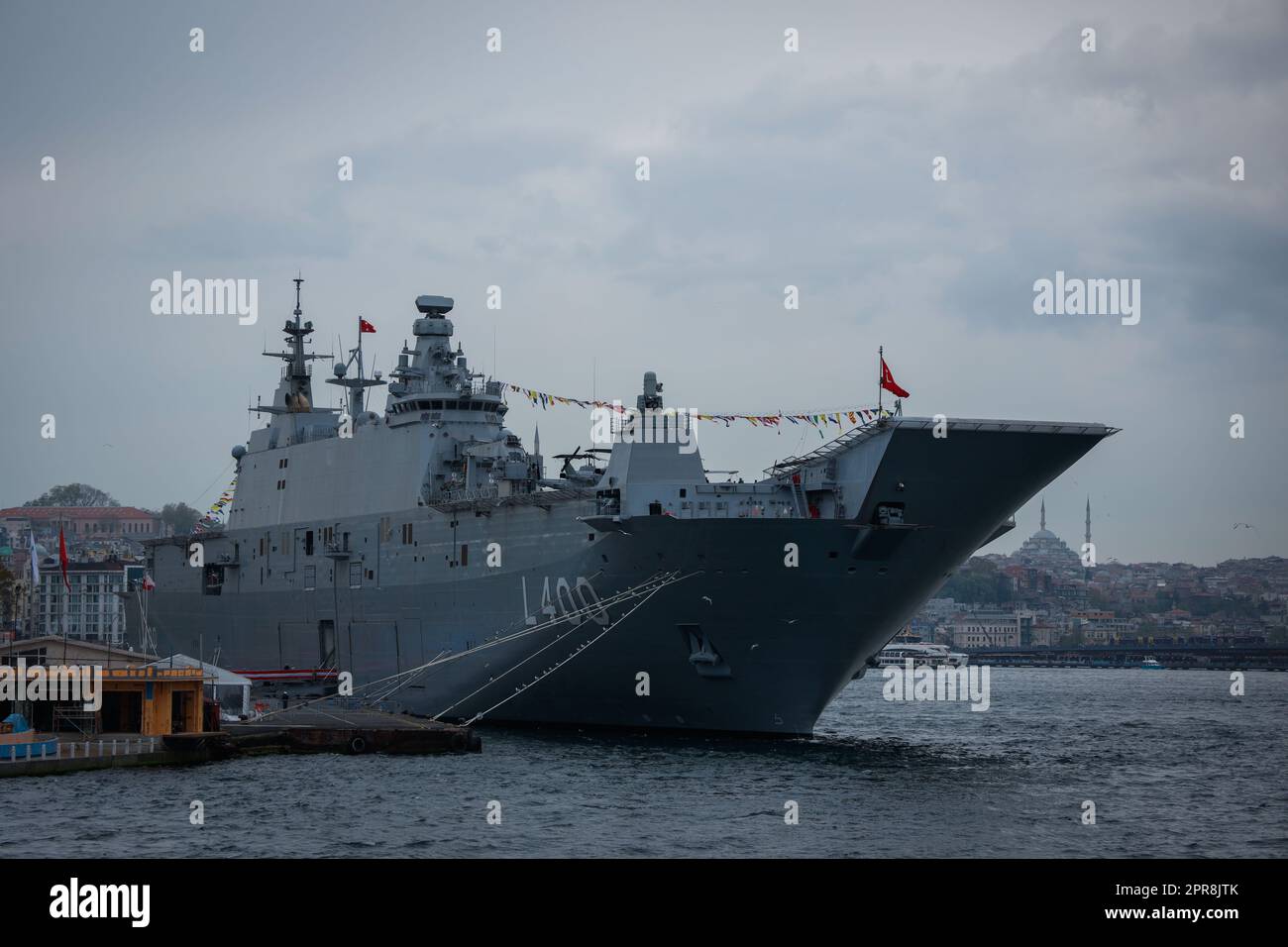 Istanbul, Istanbul, Turkey. 26th Apr, 2023. Turkey's largest warship TCG Anadolu L400 docked at ...