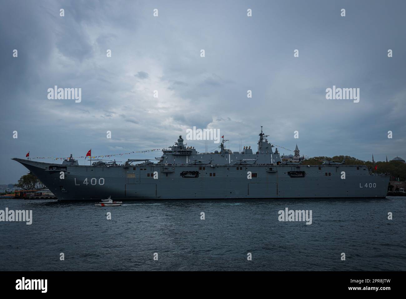 Istanbul, Istanbul, Turkey. 26th Apr, 2023. Turkey's largest warship TCG Anadolu L400 docked at ...