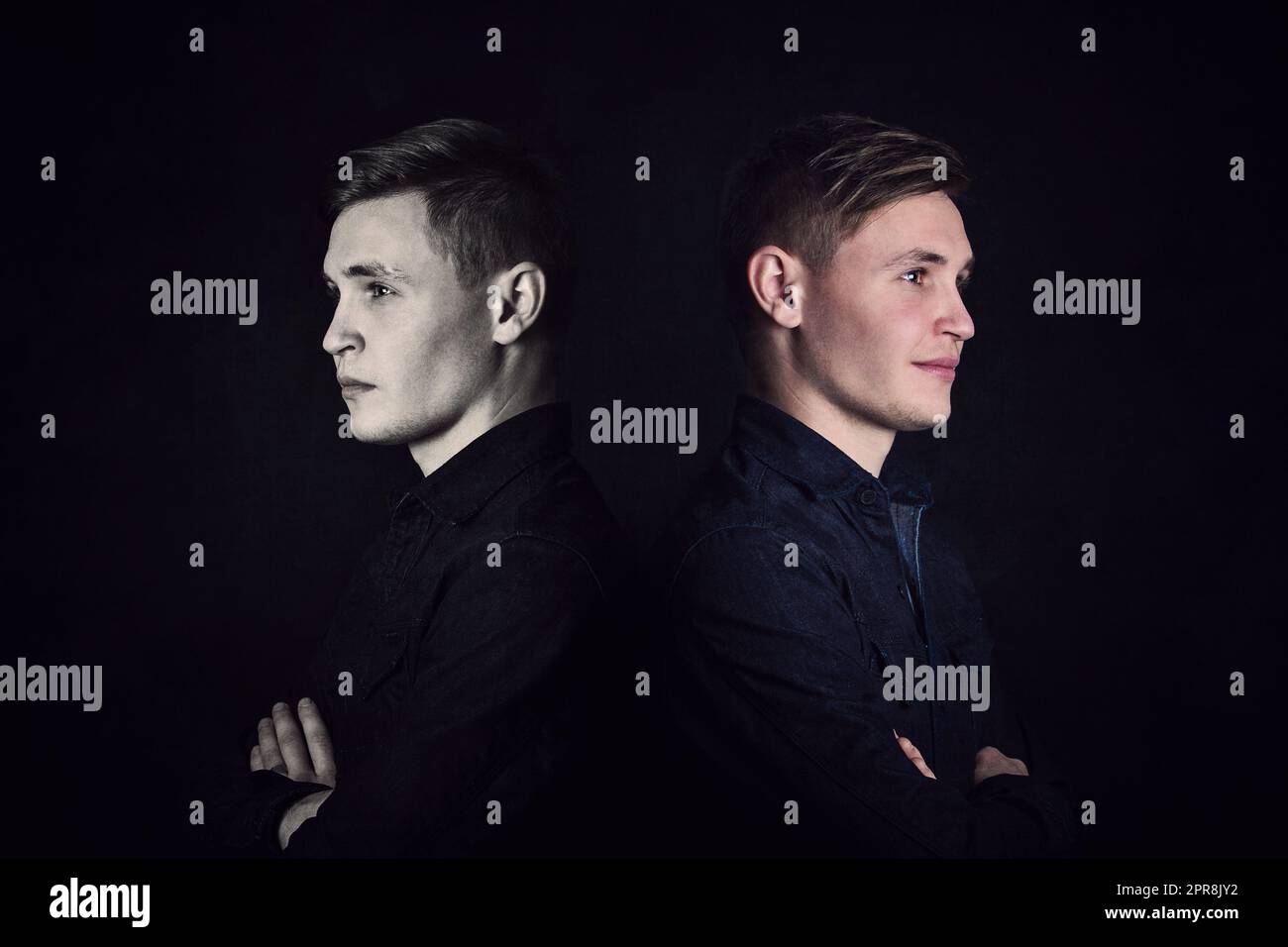 Positive vs negative energy, split personality metaphor. Twins with ...