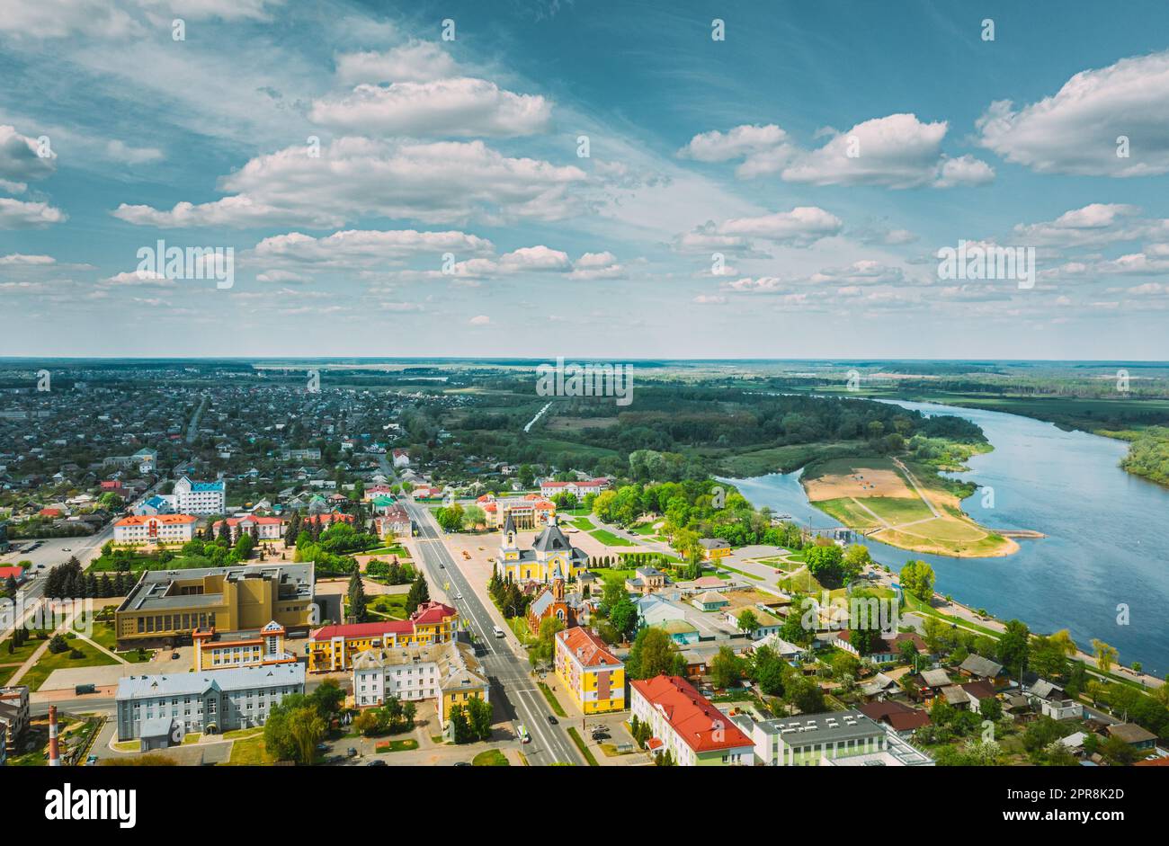 Rechytsa, Belarus. Aerial View Of Residential Houses And Famous ...