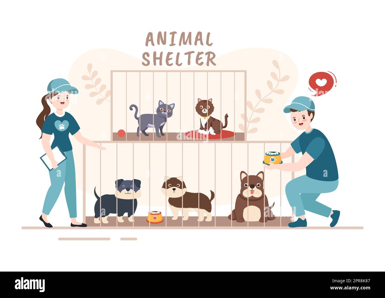 Animal Shelter Cartoon Illustration with Pets Sitting in Cages and ...