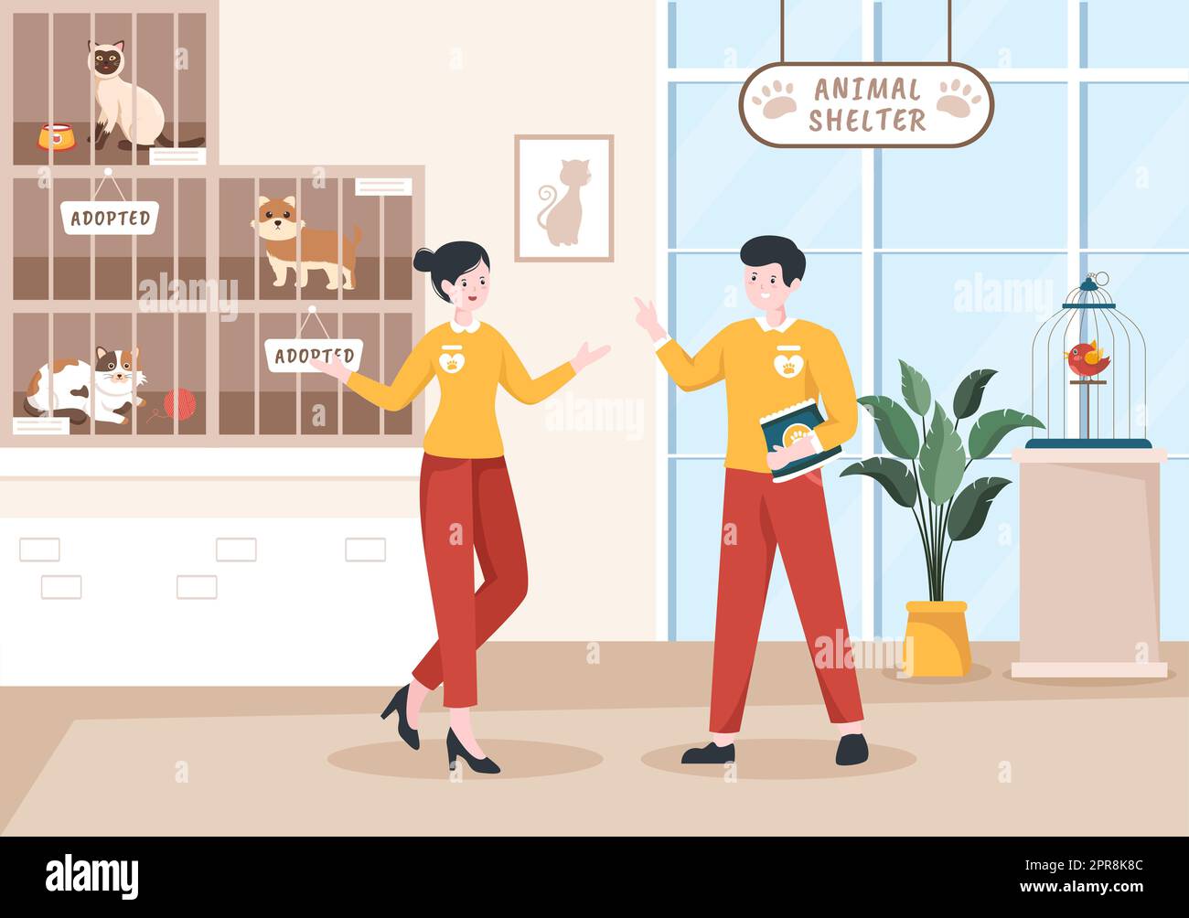 Animal Shelter Cartoon Illustration with Pets Sitting in Cages and ...