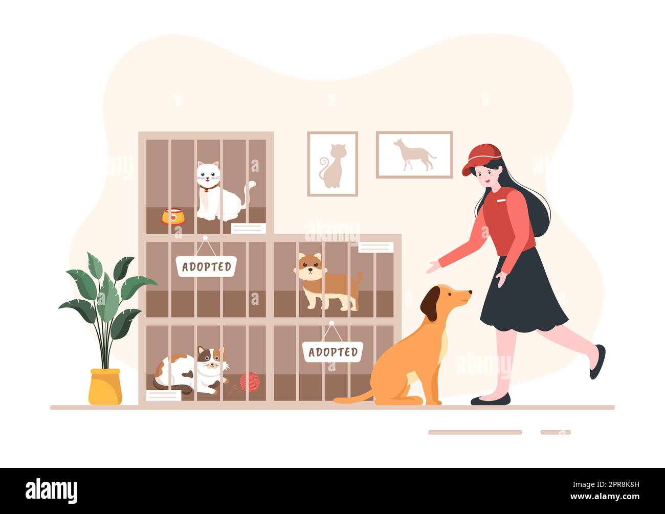 Animal Shelter Cartoon Illustration with Pets Sitting in Cages and ...
