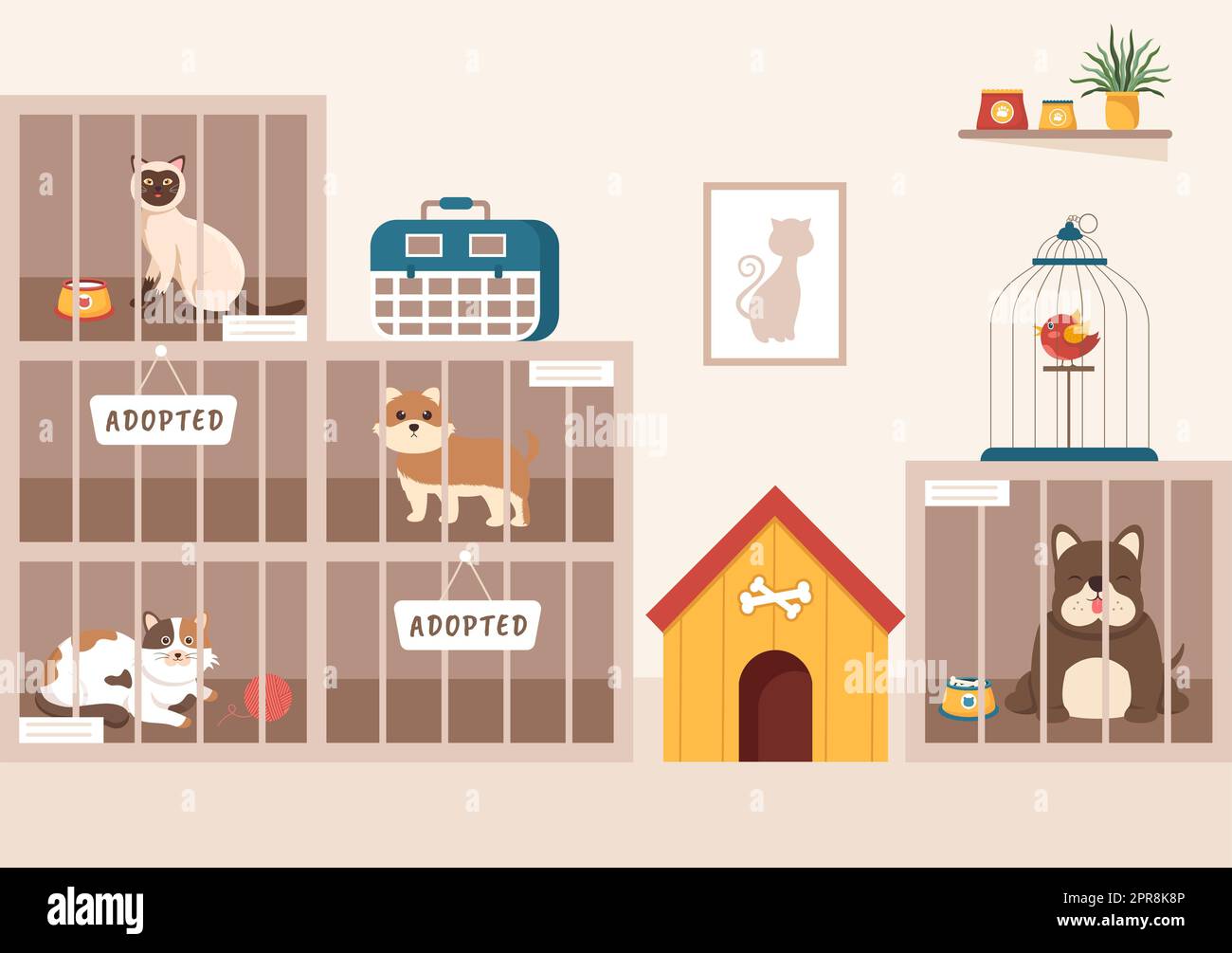 Animal Shelter Cartoon Illustration with Pets Sitting in Cages and ...