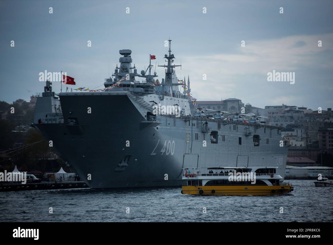 Istanbul, Istanbul, Turkey. 26th Apr, 2023. Turkey's largest warship TCG Anadolu L400 docked at ...