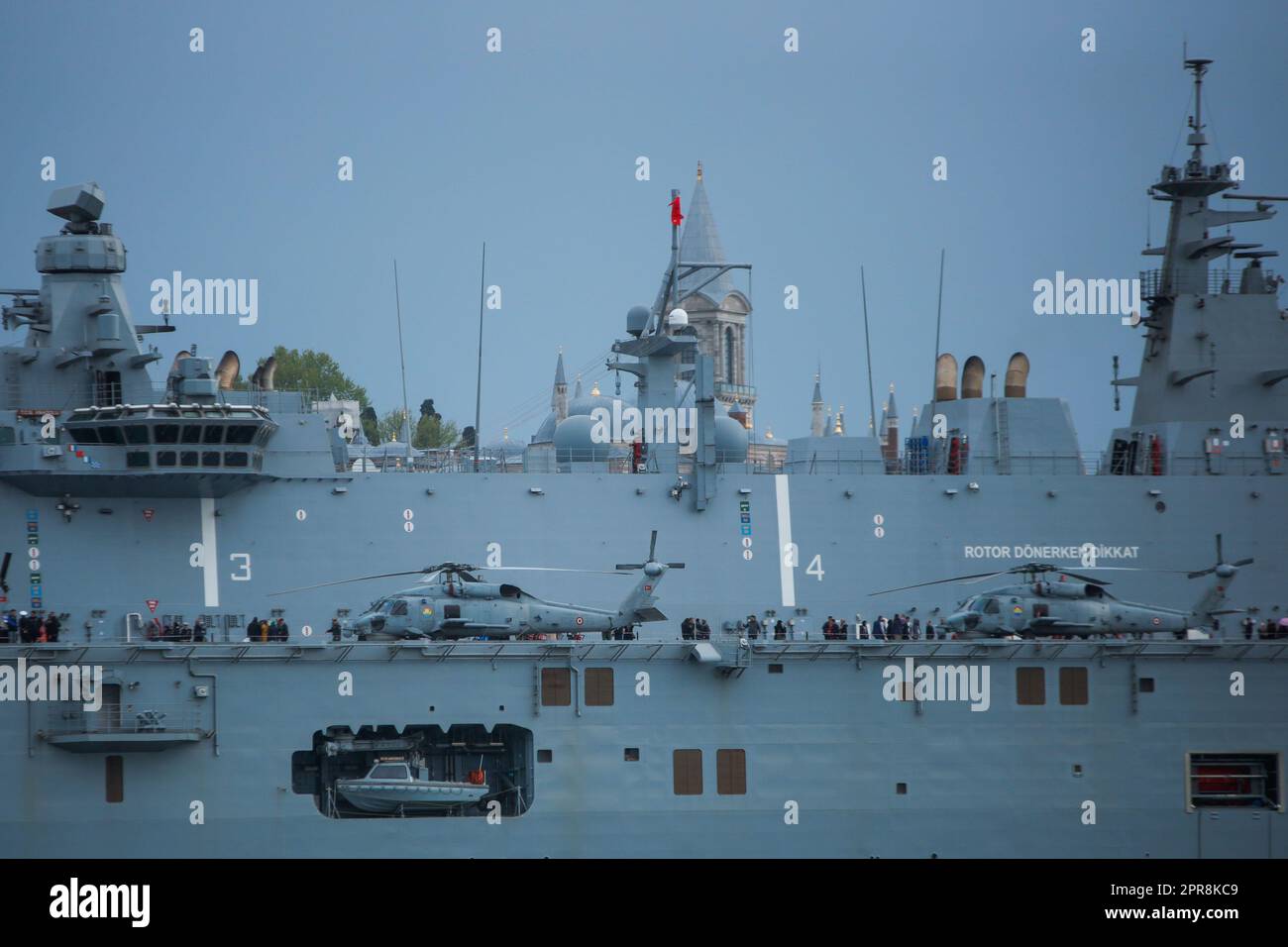 Istanbul, Istanbul, Turkey. 26th Apr, 2023. Turkey's largest warship TCG Anadolu L400 docked at ...