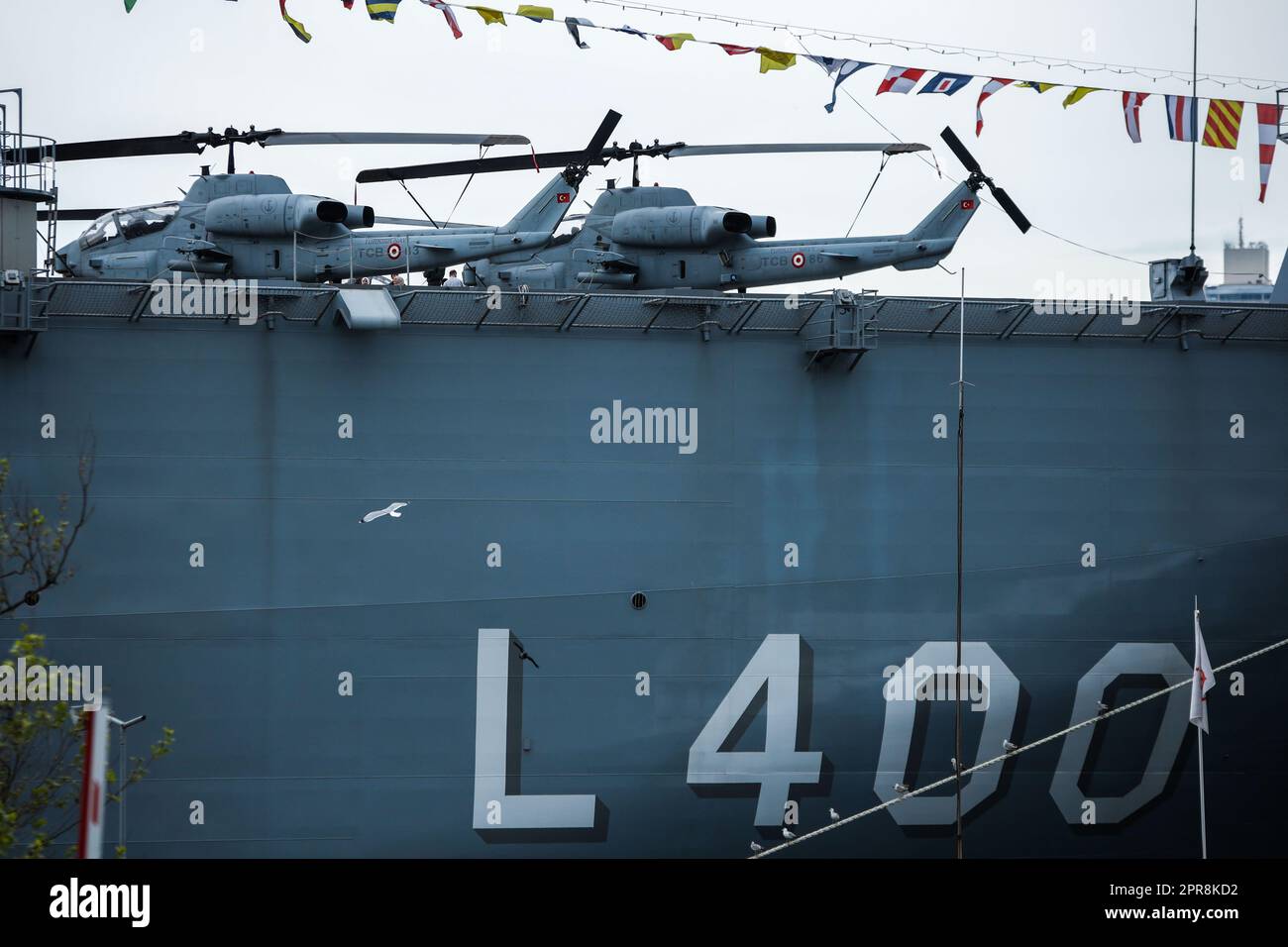 Istanbul, Istanbul, Turkey. 26th Apr, 2023. Turkey's largest warship TCG Anadolu L400 docked at ...