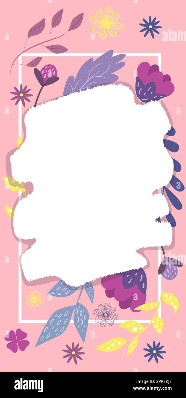 Frame With Leaves And Flowers Around And Important Announcements Inside ...