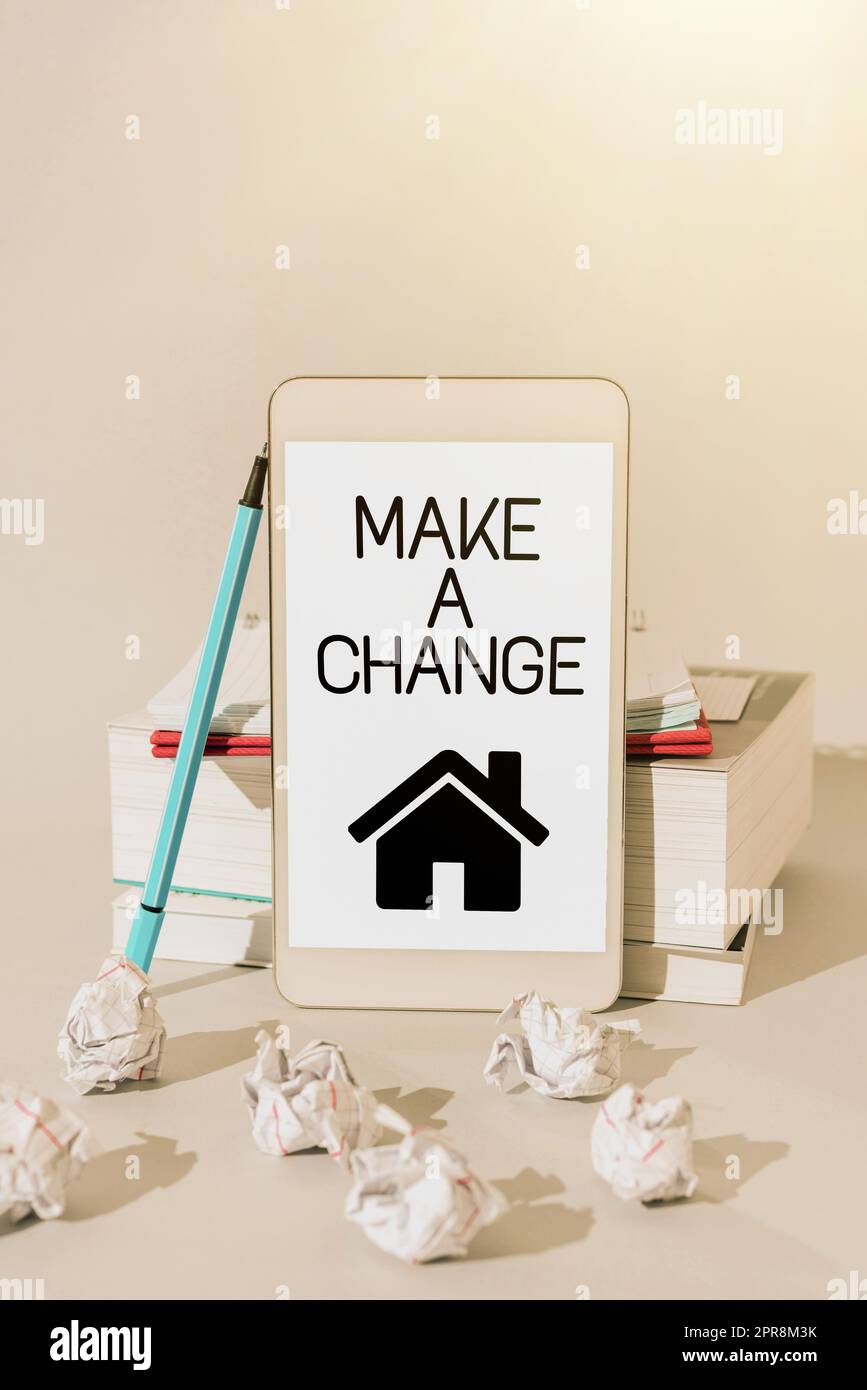 Conceptual caption Make A Change. Word Written on Try new thing Evolve ...