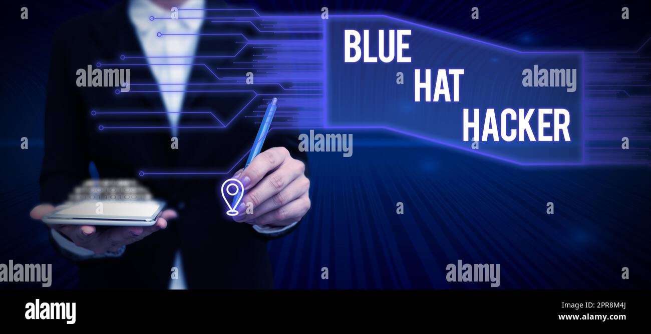 Writing displaying text Blue Hat Hacker. Word Written on Person ...