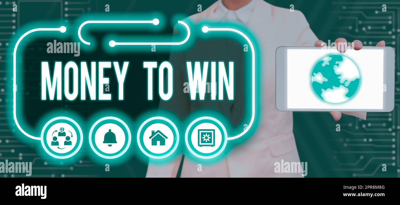 Hand writing sign Money To Win. Concept meaning Calculating revenues ...