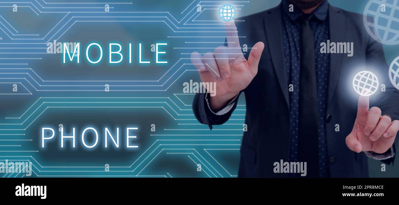 Text sign showing Mobile Phone. Internet Concept A handheld device used ...