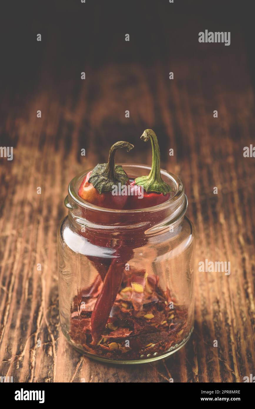 Dried chilli in glass jar hi-res stock photography and images - Alamy