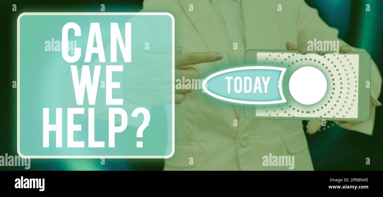 Hand writing sign Can We Help. Internet Concept Offering assistance ...