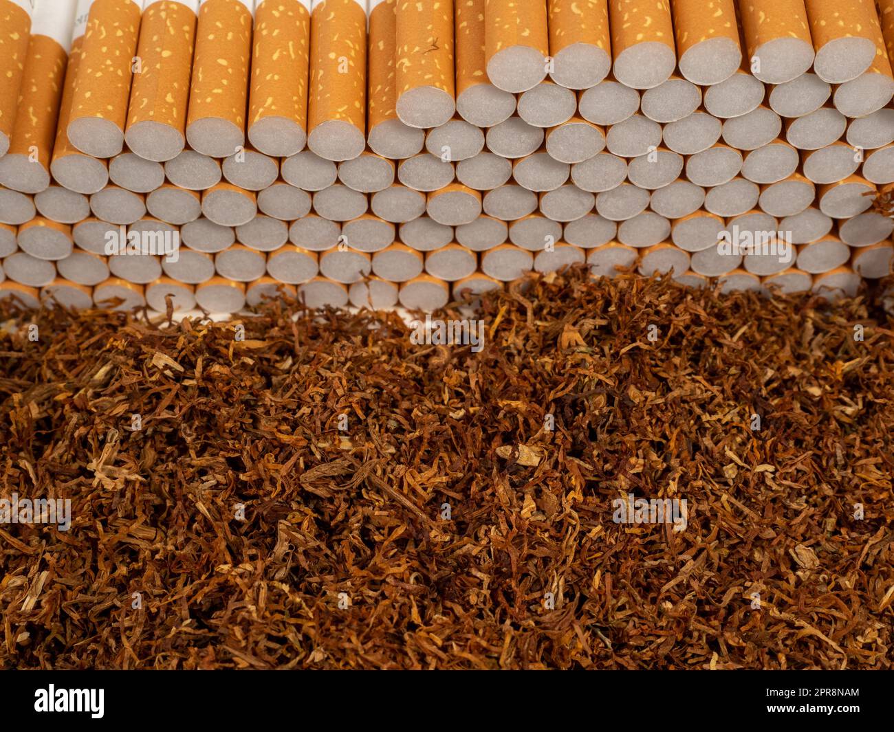 Tobacco and cigarette cases. Cigarettes and tobacco. Tobacco close-up ...
