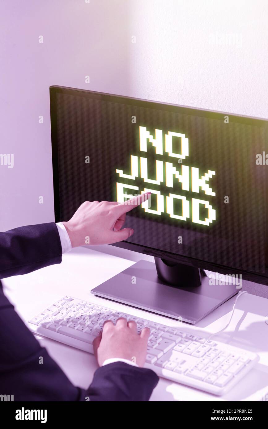 Conceptual caption No Junk Food. Internet Concept Stop eating unhealthy ...