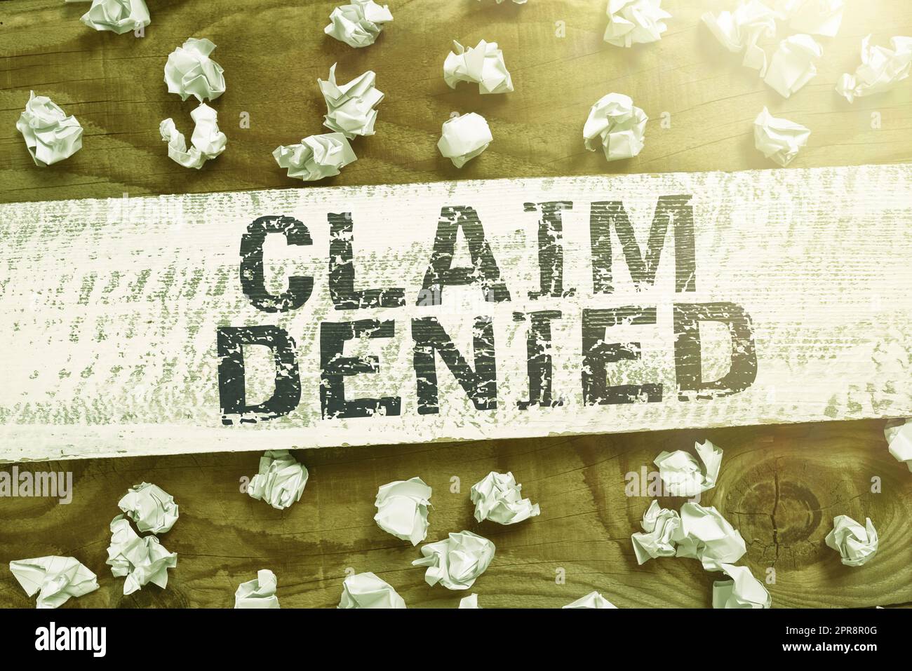 Sign displaying Claim Denied. Business idea Requested reimbursement ...