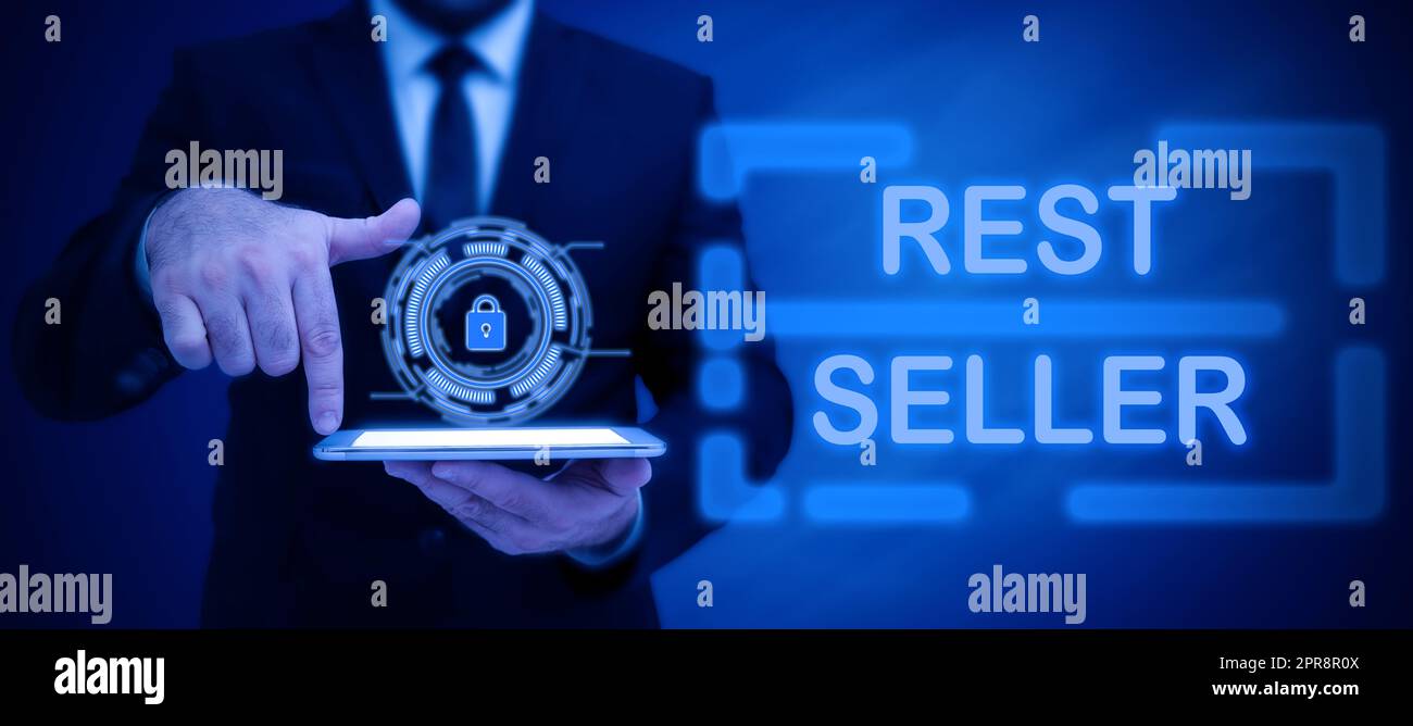 Hand writing sign Rest Seller. Internet Concept one feature or the ...